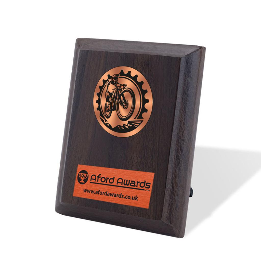Mountain Biking Walnut Plaque with Strut